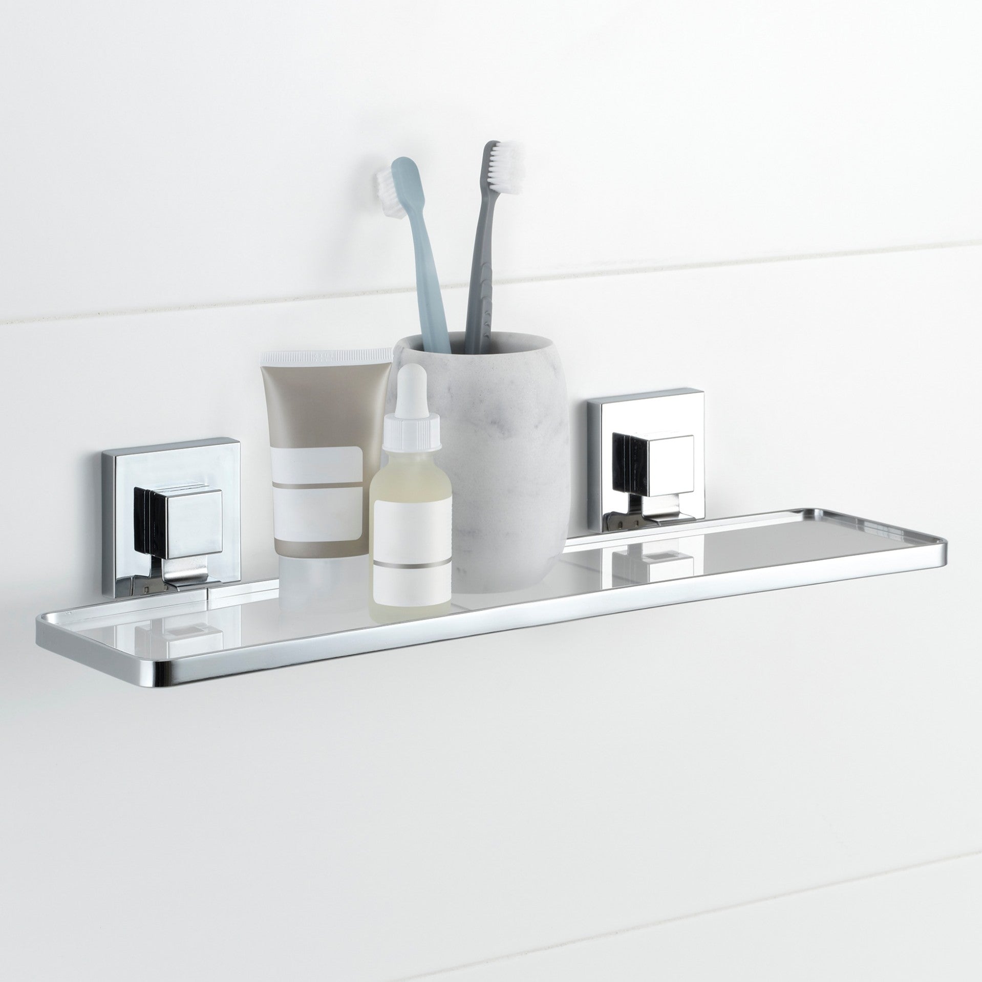 Polished Stainless Steel Acrylic Suction Bathroom Shelf – Fusion-Loc