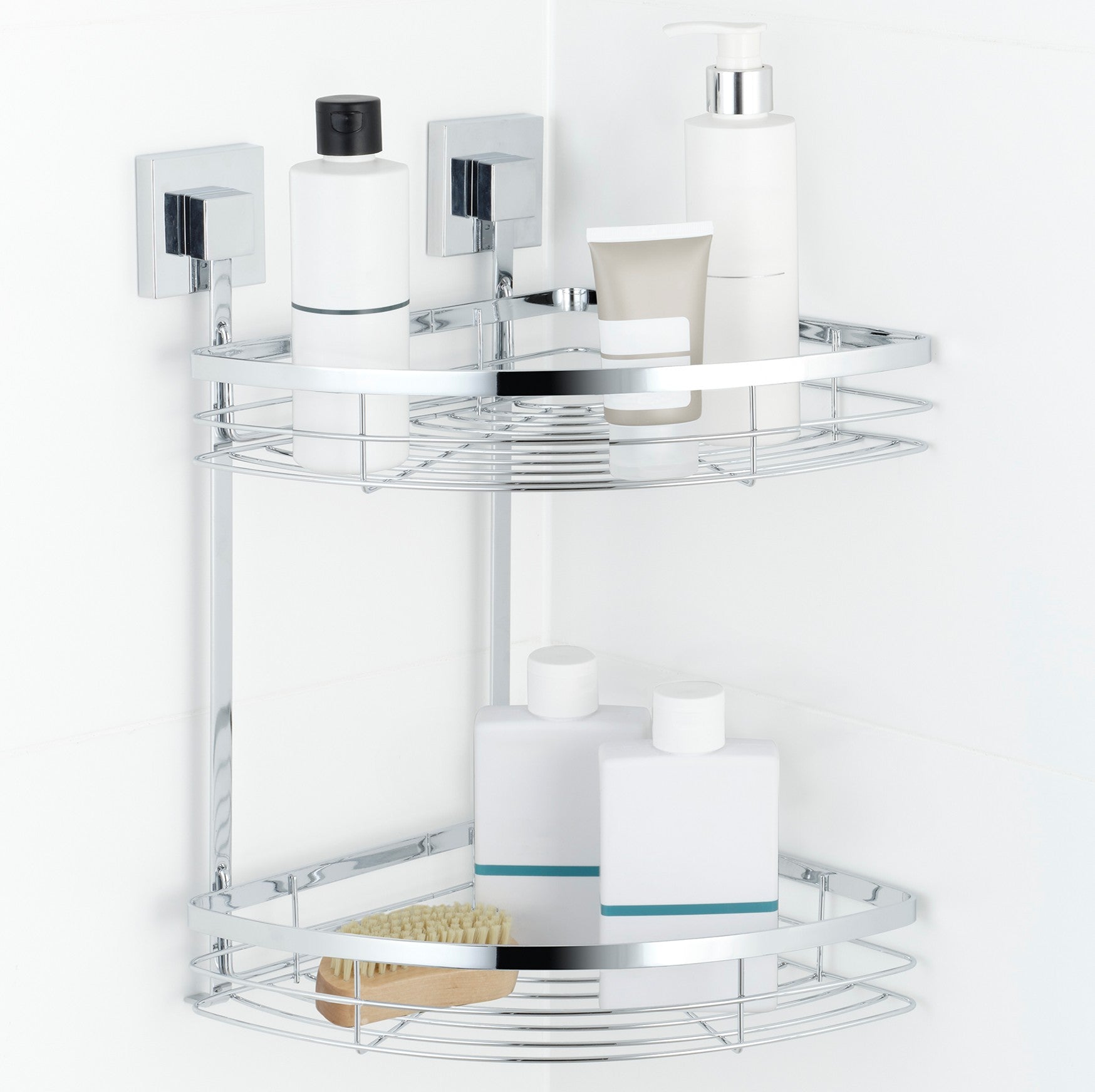 Polished Stainless Steel Suction Double Corner Caddy – Fusion-Loc