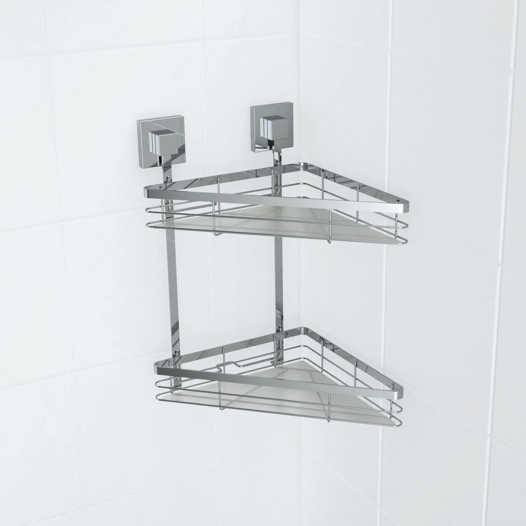 Polished Stainless Steel Suction Acrylic Shelf Double Corner Caddy ...