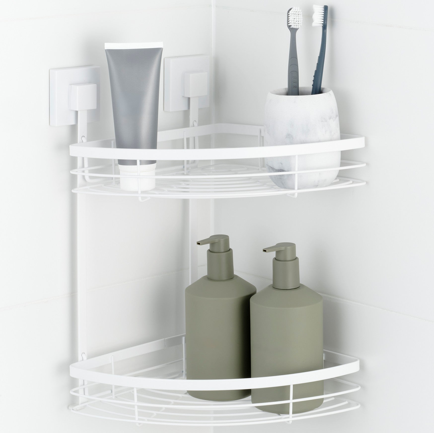 Matte White Suction Double Corner Caddy – Fusion-Loc